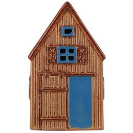 IB Laursen Lichthaus Visby Scheune mit blauer T&uuml;r Braun - 11,5 x 8,7 x 20 cm skandinavische Deko Online Shop