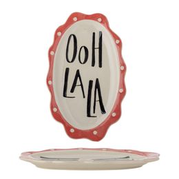 Soline Servierplatte Oval aus Steingut von Bloomingville &ndash; Dein Unikat f&uuml;r hyggelige Momente Rot - 23,5 x 14,5 x 2 cm skandinavische Deko Online Shop