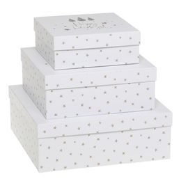 Chic Antique Geschenkbox 3er-Set mit Sternen H9/L25/B25 cm, wei&szlig;