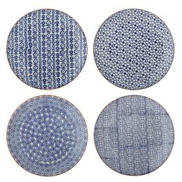Bloomingville Karine Speiseteller-Set, Blau - &Oslash; 25 cm - 4er-Set &Oslash; 25 cm, H 2,5 cm