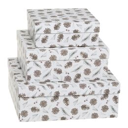 Chic Antique Geschenkbox 3er-Set mit Zapfen H9/L25/B25 cm, wei&szlig;