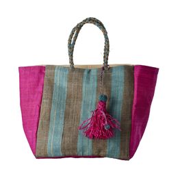 Rice Gro&szlig;e Raffia Schopping Tasche Bunte Streifen L:40 cm, B:40 cm, H:30 cm, Pink