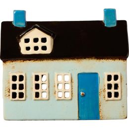 IB Laursen Teelicht H&auml;uschen aus Keramik Nyhavn blaue T&uuml;r 17.2 x 7.2 x 15 cm