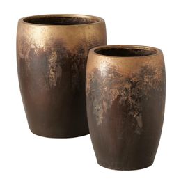 Boltze Outdoor Pflanztopf Jamo 2 tlg 35, &Oslash; 22 cm / 40, &Oslash; 30 cm, braun/gold