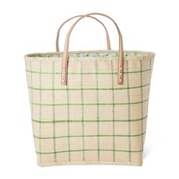 Rice Raffia Tasche Kariert mit Ledergriffen Gr&uuml;n skandinavische Deko Online Shop