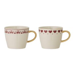 Bloomingville 2er Set Becher Jolly mit Henkel und Muster &Oslash;9 x H8 cm, 2er Set skandinavische Deko Online Shop