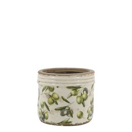 Chic Antique Olive &Uuml;bertopf mit Rand, Olivenmuster H11,5/&Oslash; 13 cm gr&uuml;n