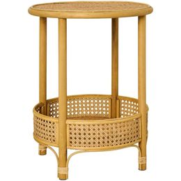 IB Laursen Rattan Beistelltisch Rund mit zwei Ablagen Rattan Natur - H: 50 &Oslash;: 39,5 cm skandinavische Deko Online Shop