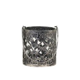 Chic Antique Windlicht mit Henkel und royalem Muster H8/D7,5 cm, antik silber