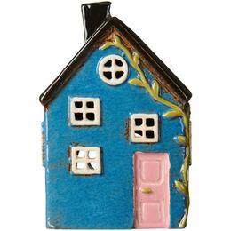 IB Laursen Teelichthaus Nyhavn, blau, hellrosa T&uuml;r 10 x 9 x 15 cm