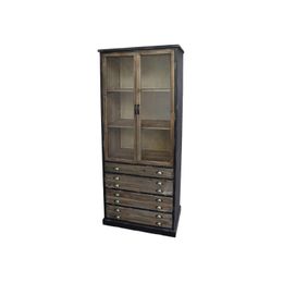 Chic Antique Vitrinenschrank mit Glast&uuml;ren und 4 l&auml;nglichen Schubladen 80 x 48 x 191 cm, antique schwarz