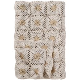 IB Laursen Plaid geh&auml;kelt aus Baumwolle 130x170 cm, Creme skandinavische Deko Online Shop