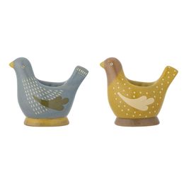 Bloomingville Birdy Eierbecher, Bunt, Steingut 2er L8xH8 cm, blau. ockergelb skandinavische Deko Online Shop