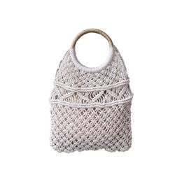 Chic Antique Netztasche geh&auml;ckelt mit Rattanhenkel H43/L38 cm, creme