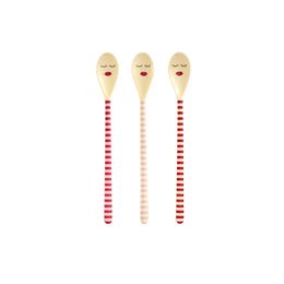 Rice Melamin Latte L&ouml;ffel gestreift mit Kussmund 3er Set - L 22,5 B 3 cm skandinavische Deko Online Shop