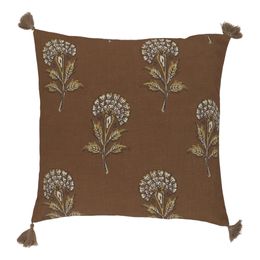 Chic Antique Aix Kissenbezug Blumenmotiv mit Quasten L50/B50 cm, Dunkelbraun skandinavische Deko Online Shop