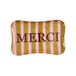 Rice Metall-Tablett Gestreift mit Merci-Schriftzug L 34 x B 22,5 x H 2 cm skandinavische Deko Online Shop