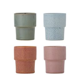 Bloomingville Stapelbarer Steingut Becher Ewan 4er-Set &Oslash; 7,5xH9 cm, rosa/rot skandinavische Deko Online Shop