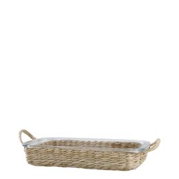 Chic Antique Glas Tablett mit geflochtenem Tablett, Auflaufform H2,5/L34,5/B21 cm skandinavische Deko Online Shop