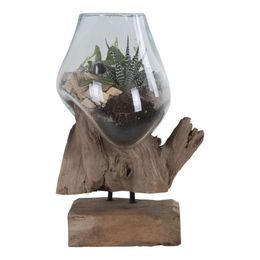 House Nordic San Marino Waterdrop Glasschale auf Teakholz St&auml;nder 18 x 15 x 25 cm skandinavische Deko Online Shop