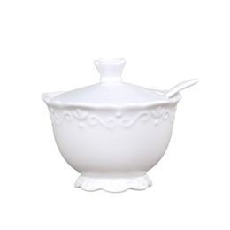 Chic Antique Provence Zuckerdose mit L&ouml;ffel H9/D10 cm, wei&szlig; skandinavische Deko Online Shop
