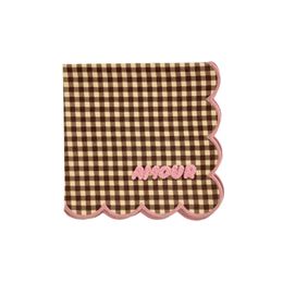 Rice Baumwoll-Serviette Karo Pink mit Wellenrand und Stickerei 45 x 45 cm