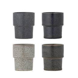 Bloomingville Stapelbarer Steingut Becher Ewan 4er-Set &Oslash; 7,5xH9 cm, grau/braun skandinavische Deko Online Shop
