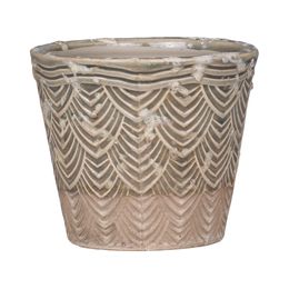 Chic Antique Valence &Uuml;bertopf mit Blattmuster H10/D11 cm, staubig gr&uuml;n