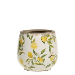 Chic Antique Limone Blumentopf, bauchig mit Zitronenmotiv H16/&Oslash; 17 cm creme/gelb