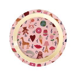 Rice Melamin Kinderteller - Bunter ABC Print H 2 cm &Oslash; 22 cm, blau