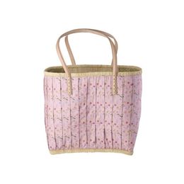 Rice Raffia-Tasche Pink mit Lederhenkeln & Stoffverschluss L: 36 x 24 x 33 cm skandinavische Deko Online Shop