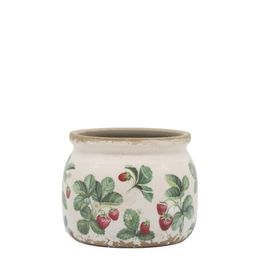 Chic Antique &Uuml;bertopf Fraises &ndash; Keramik-Blumentopf mit Erdbeermuster 9,5 cm, &Oslash; 12 cm