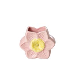 Rice Keramikvase mit fr&ouml;hlichem Blumenmuster 13 x 7 x 10,5 cm, rosa/gelb skandinavische Deko Online Shop