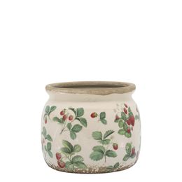 Chic Antique &Uuml;bertopf Fraises &ndash; Keramik-Blumentopf mit Erdbeermuster 13 cm, &Oslash; 15,5 cm