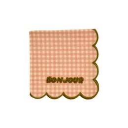 Rice Baumwoll-Serviette mit Karomuster, Wellenrand und Stickerei 45 x 45 cm skandinavische Deko Online Shop