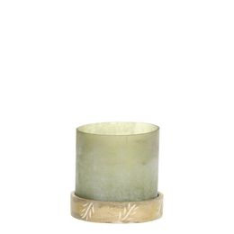 Chic Antique Windlicht mit graviertem Sockel 11x12 cm, antique verte