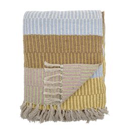 Bloomingville Decke Isnel aus recycelter Baumwolle L160xB130 cm, gelb/blau skandinavische Deko Online Shop