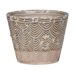 Chic Antique Valence &Uuml;bertopf mit Blattmuster H11/D13 cm, staubig gr&uuml;n