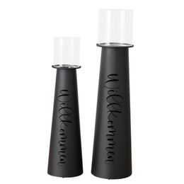 Boltze Windlicht Willkommen aus Eisen, 2er Set 94/114 cm, Schwarz skandinavische Deko Online Shop