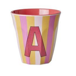 Rice Melamin Buchstabenbecher gestreift A, rosa