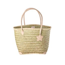 Rice Basttasche gro&szlig; mit Ledergriffen 43 x 16 x 43 cm, natur skandinavische Deko Online Shop