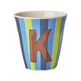 Rice Melamin Buchstabenbecher gestreift K, blau