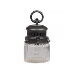 Chic Antique Franz&ouml;sische Stalllaterne inkl. Gl&uuml;hbirne und Timer mit gerilltem Glas H22 cm, antik kohle