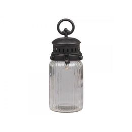 Chic Antique Franz&ouml;sische Stalllaterne inkl. Gl&uuml;hbirne und Timer mit gerilltem Glas H30 cm, antik kohle