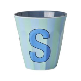 Rice Melamin Buchstabenbecher gestreift S, blau