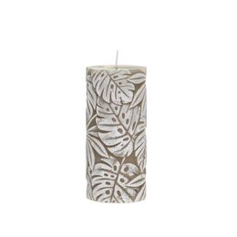 Chic Antique Stumpenkerze Macon mit Blattmuster H&ouml;he 15, &empty; 7 cm, leinen