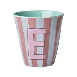 Rice Melamin Buchstabenbecher gestreift E, rosa