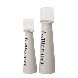 Boltze Windlicht Willkommen aus Eisen, 2er Set 94/114 cm, Beige skandinavische Deko Online Shop