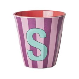 Rice Melamin Buchstabenbecher gestreift S, pink