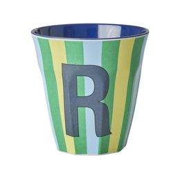 Rice Melamin Buchstabenbecher gestreift R, blau